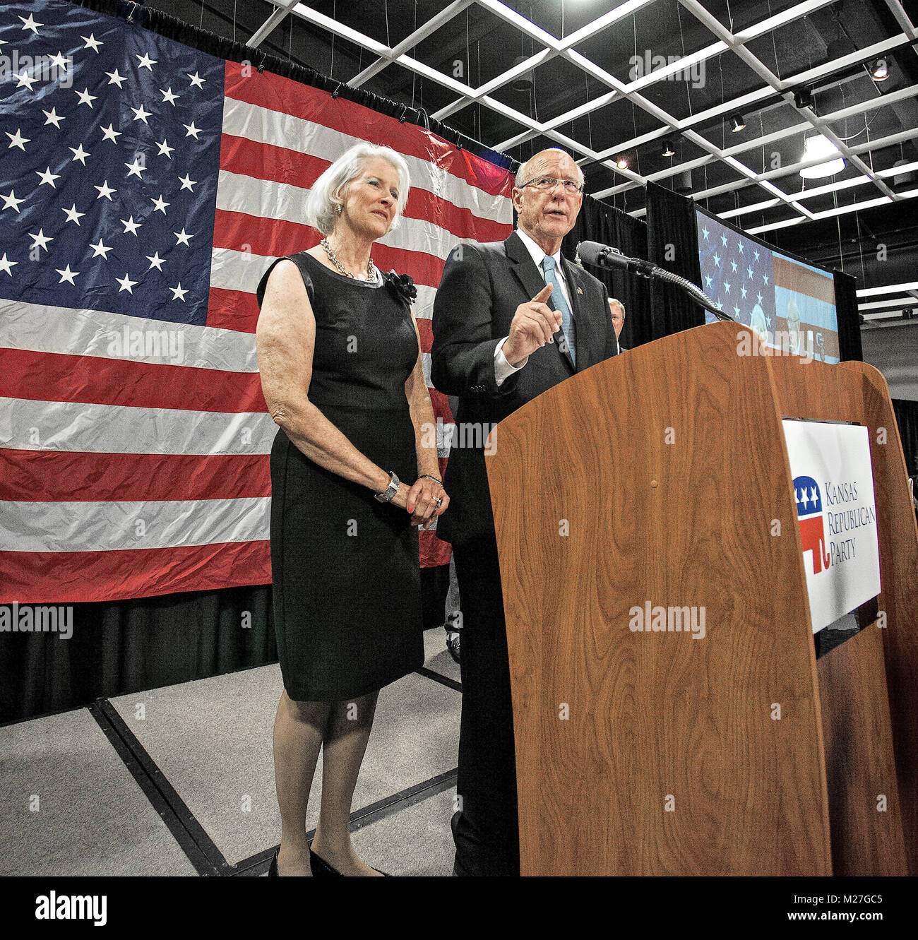 Topeka, Kansas 11-4-2014 Senator Pat Roberts with his wife Franki at ...