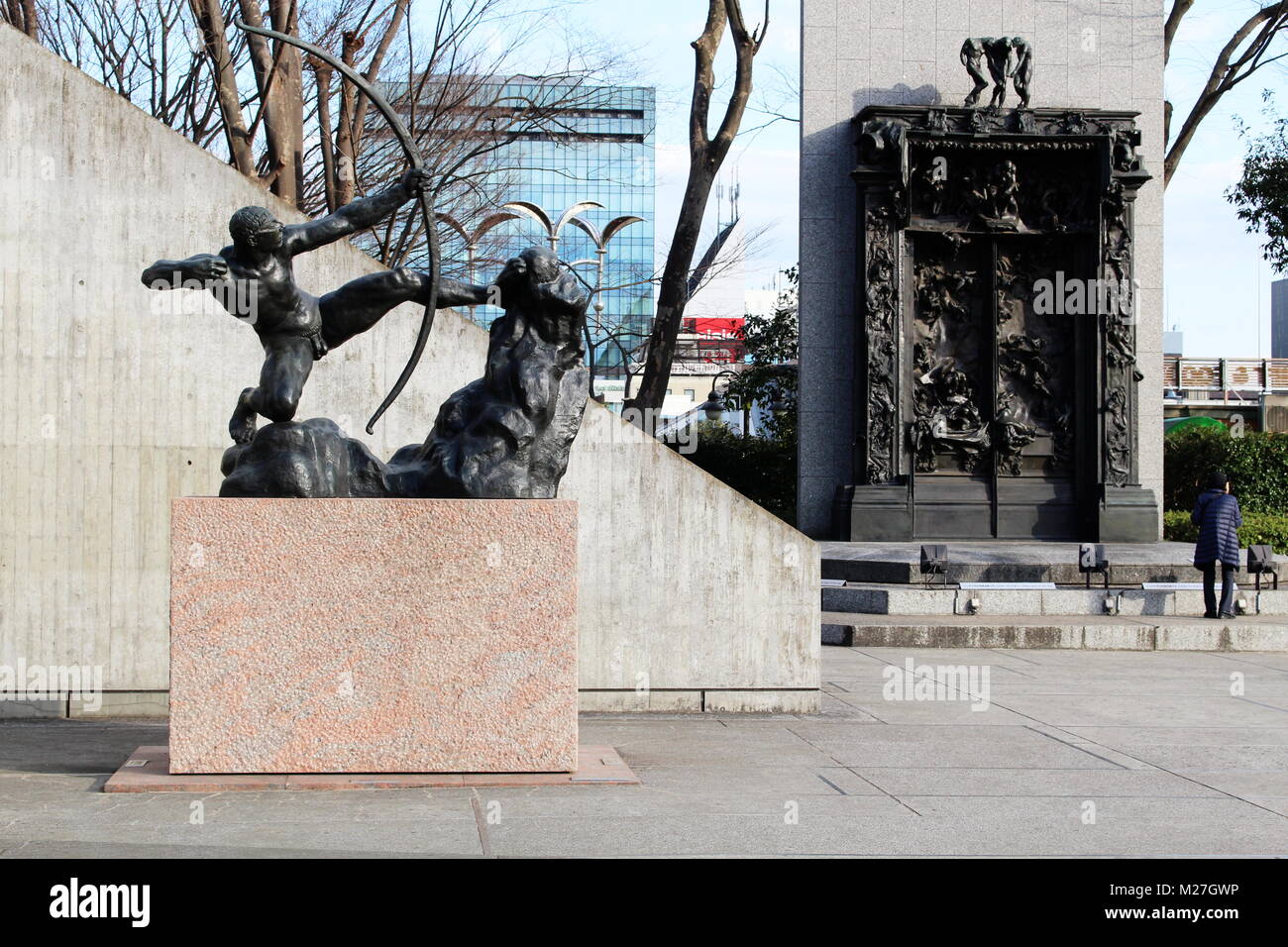 Two sculptures outside Tokyo's Le Corbusier-designed National Museum of ...