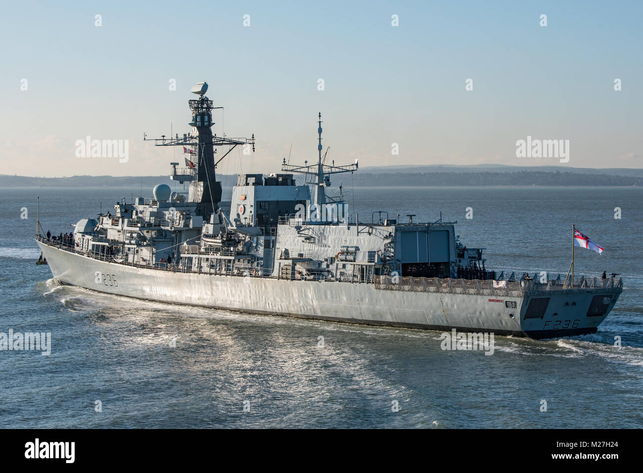 The British Royal Navy Type 23 Frigate, HMS Montrose, departing from ...