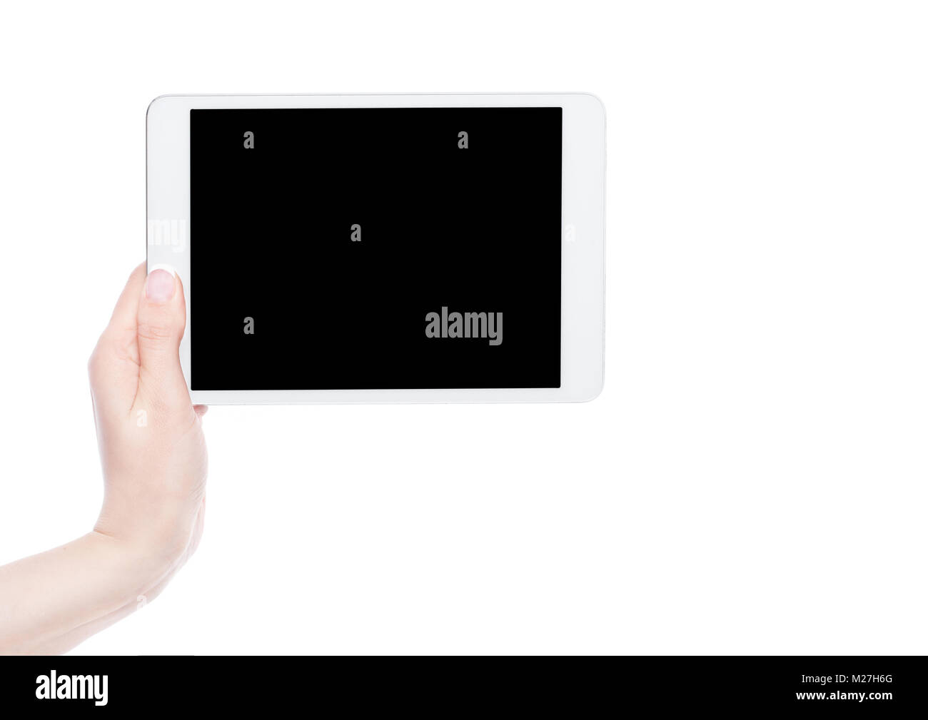 Female hand holding graphic tablet isolated on white background Stock ...