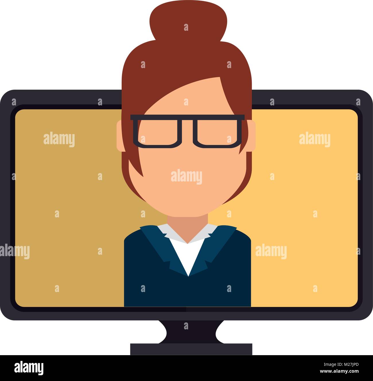 monitor computer with businesswoman vector illustration design Stock ...