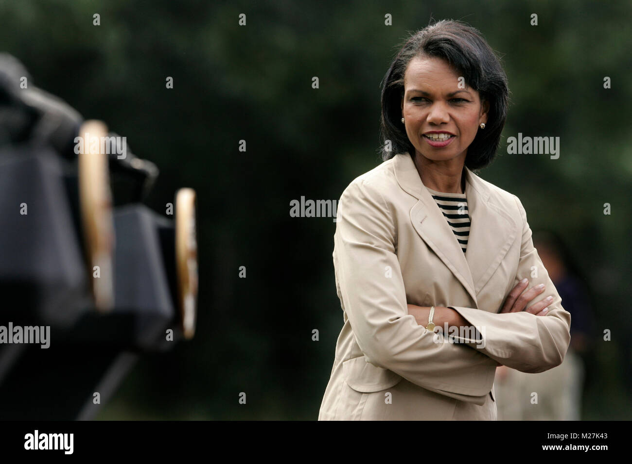 U.S. Secretary of State Condoleezza Rice awaits the start of a joint ...