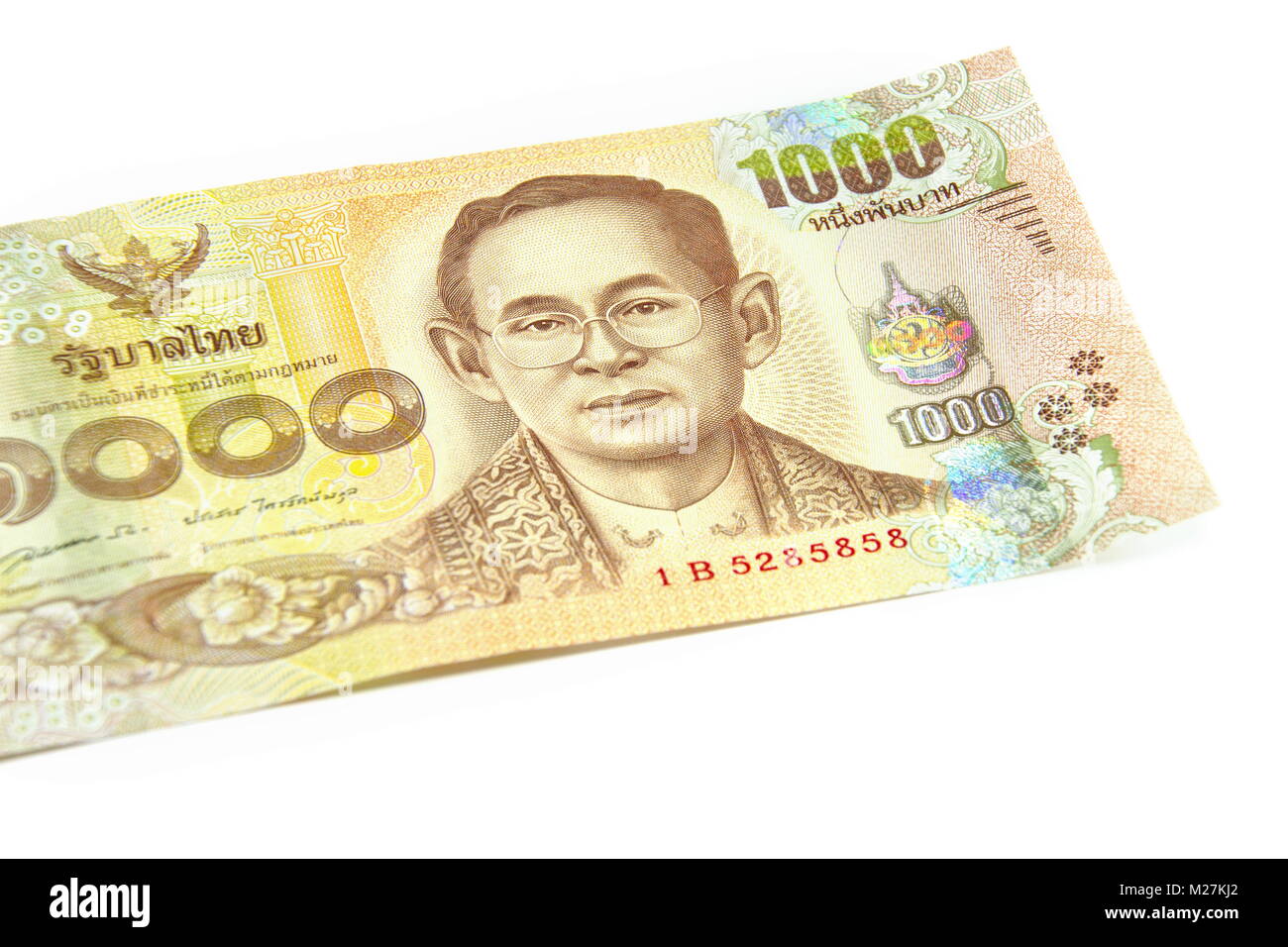 Closed up Thai banknote thousand baht isolated on white background ...