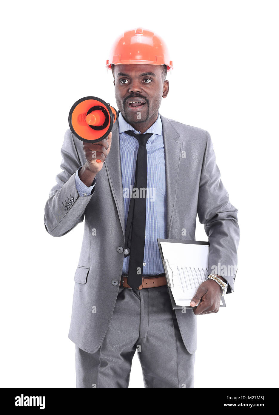 Man megaphone hard hat hi-res stock photography and images - Alamy