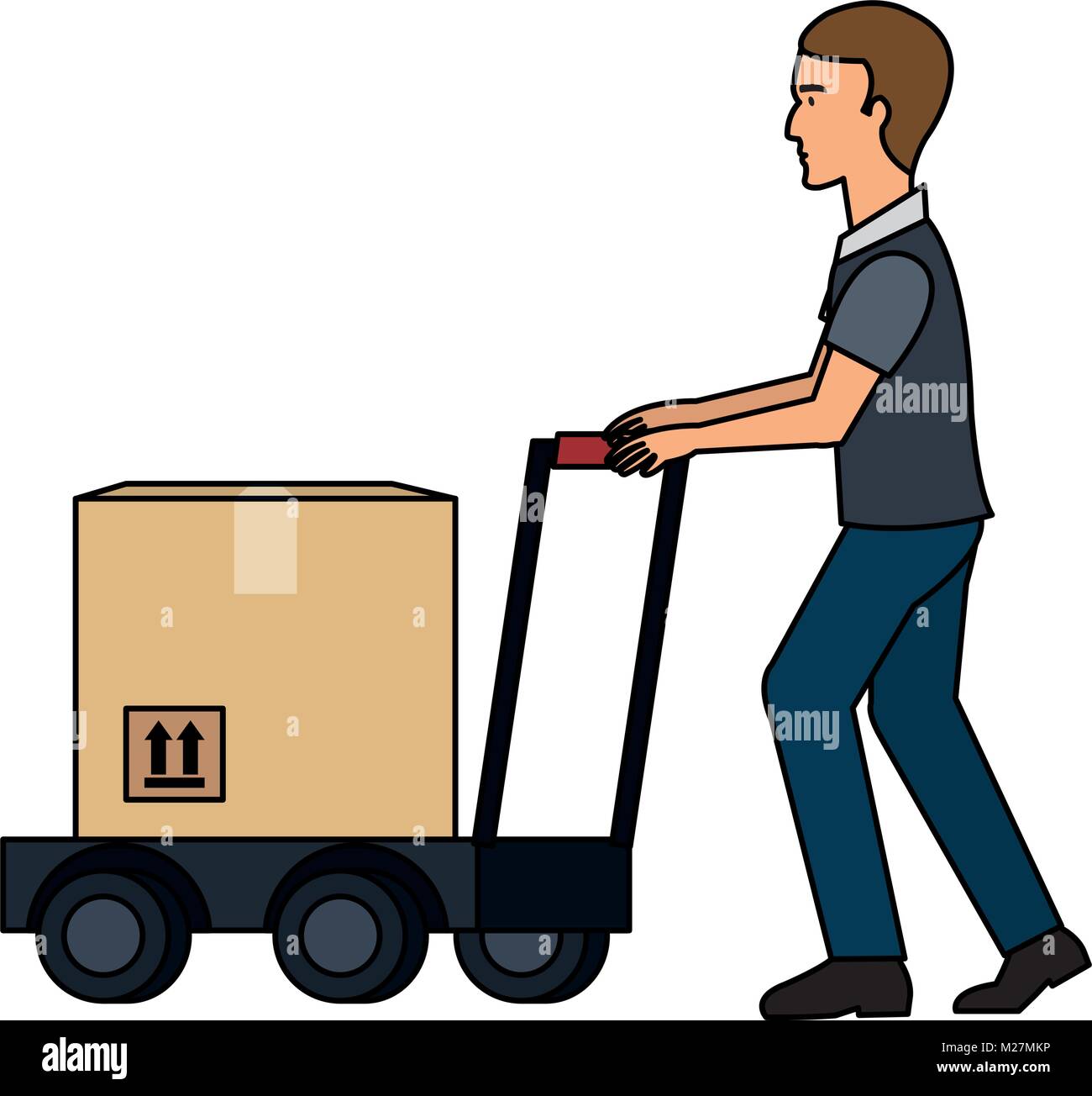 delivery worker with cart avatar character Stock Vector Image & Art - Alamy