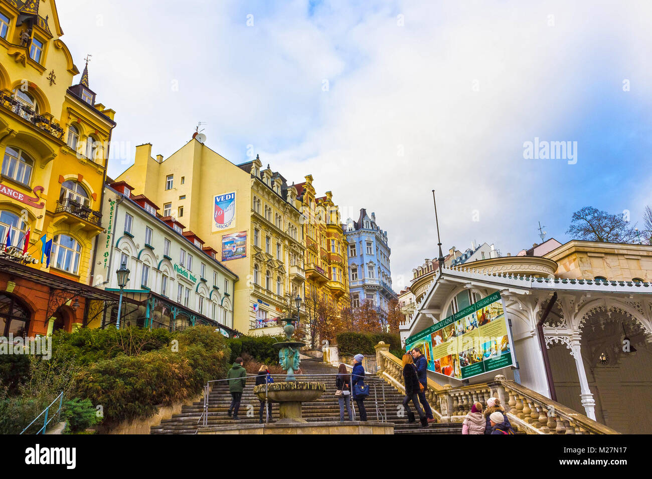 Karlovy Vary, Cszech Republic - January 01, 2018: Hot springs colonnade ...