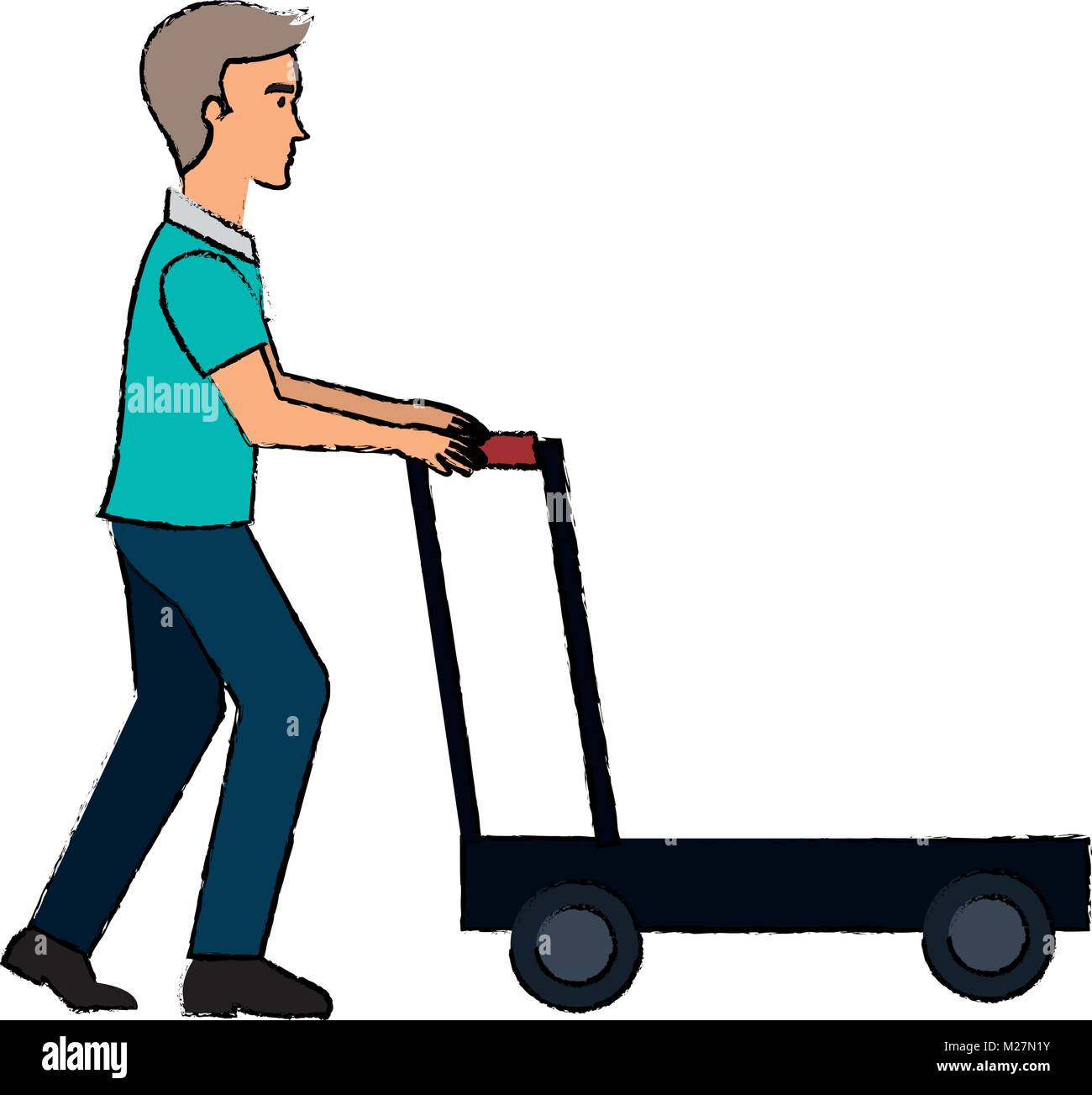 delivery worker with cart avatar character Stock Vector Image & Art - Alamy