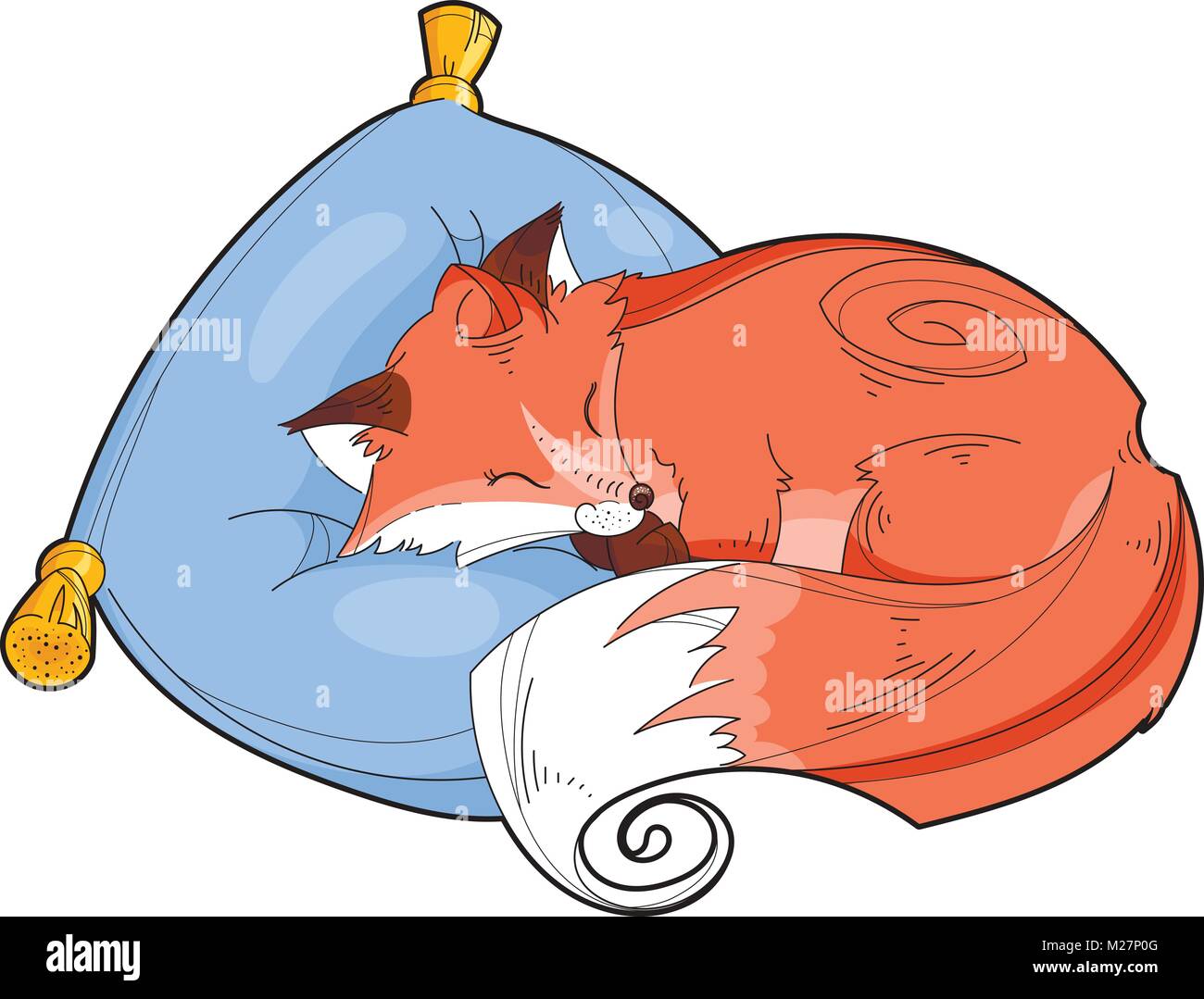 Vector image of a cute fox on a pillow isolated on a white background ...