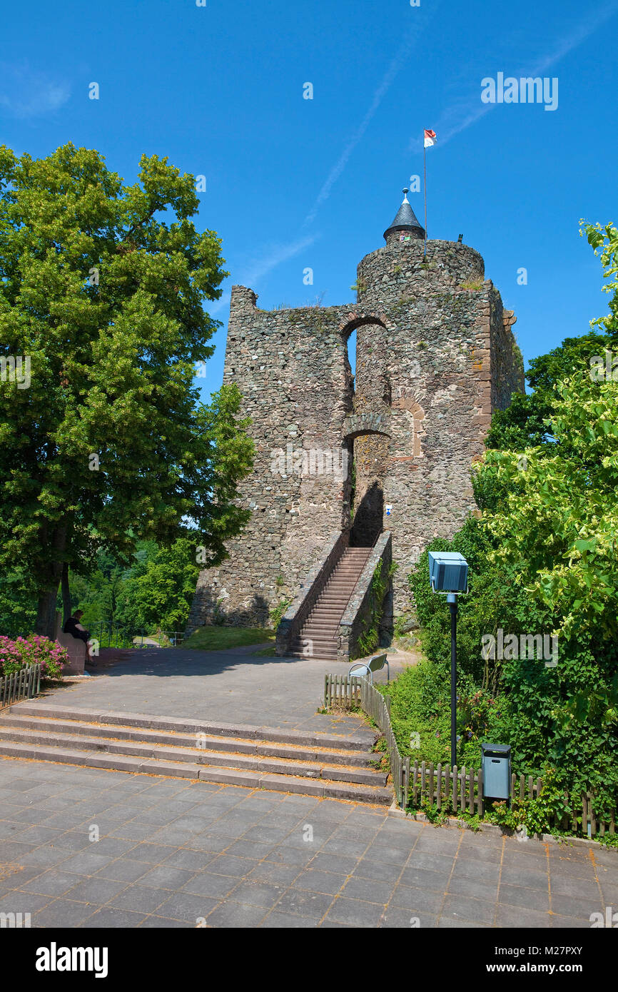 Medieval watchtower at castle ruins of Saarburg at Saar river ...
