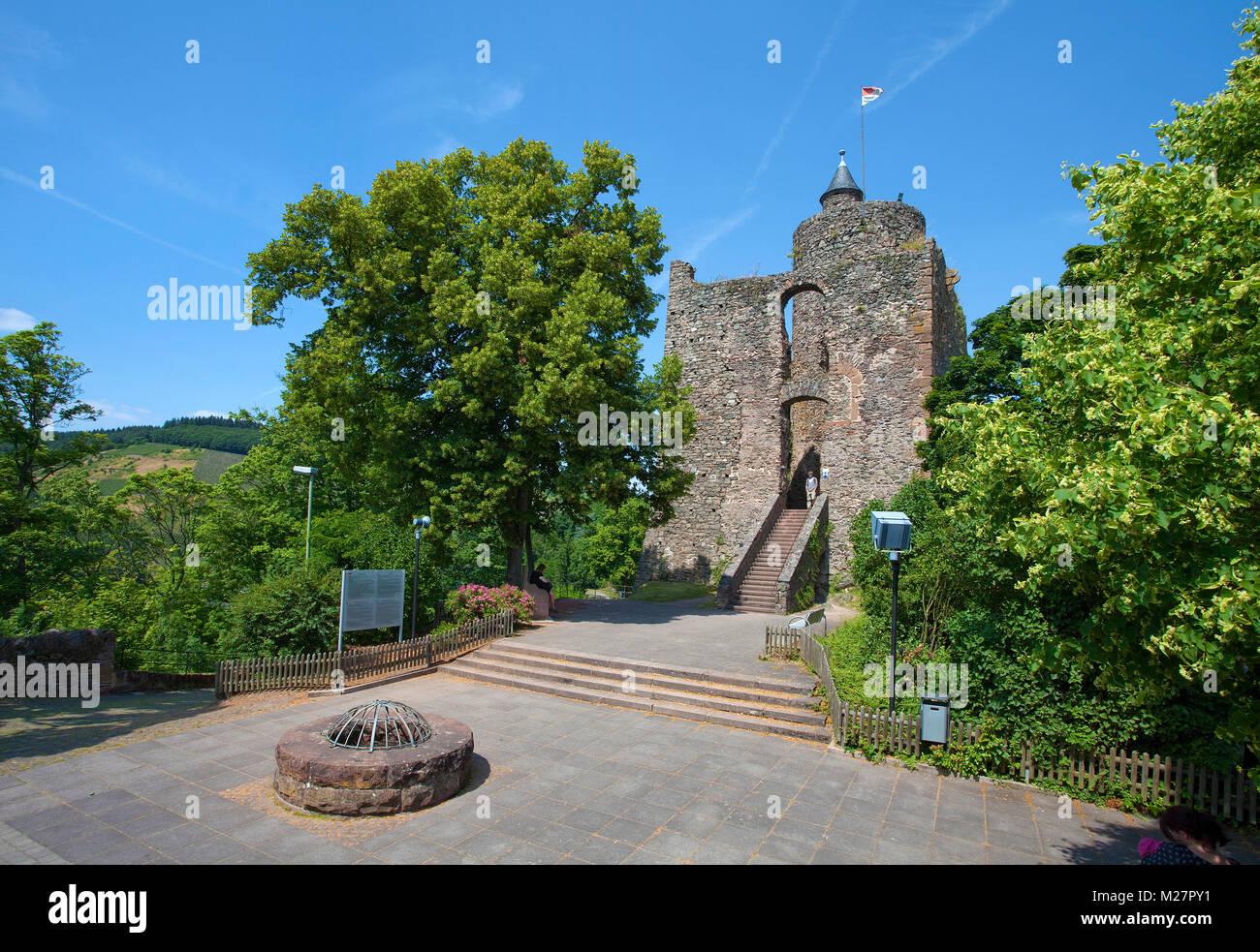Medieval watchtower at castle ruins of Saarburg at Saar river ...