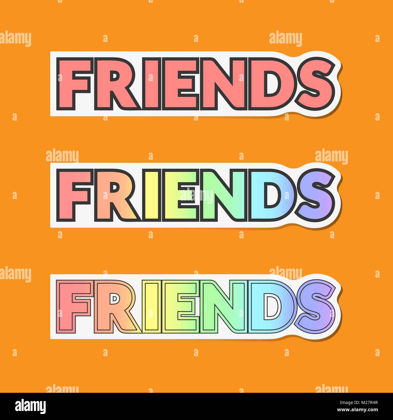 Set of colorful friends text stickers. Can be used for the friendship ...