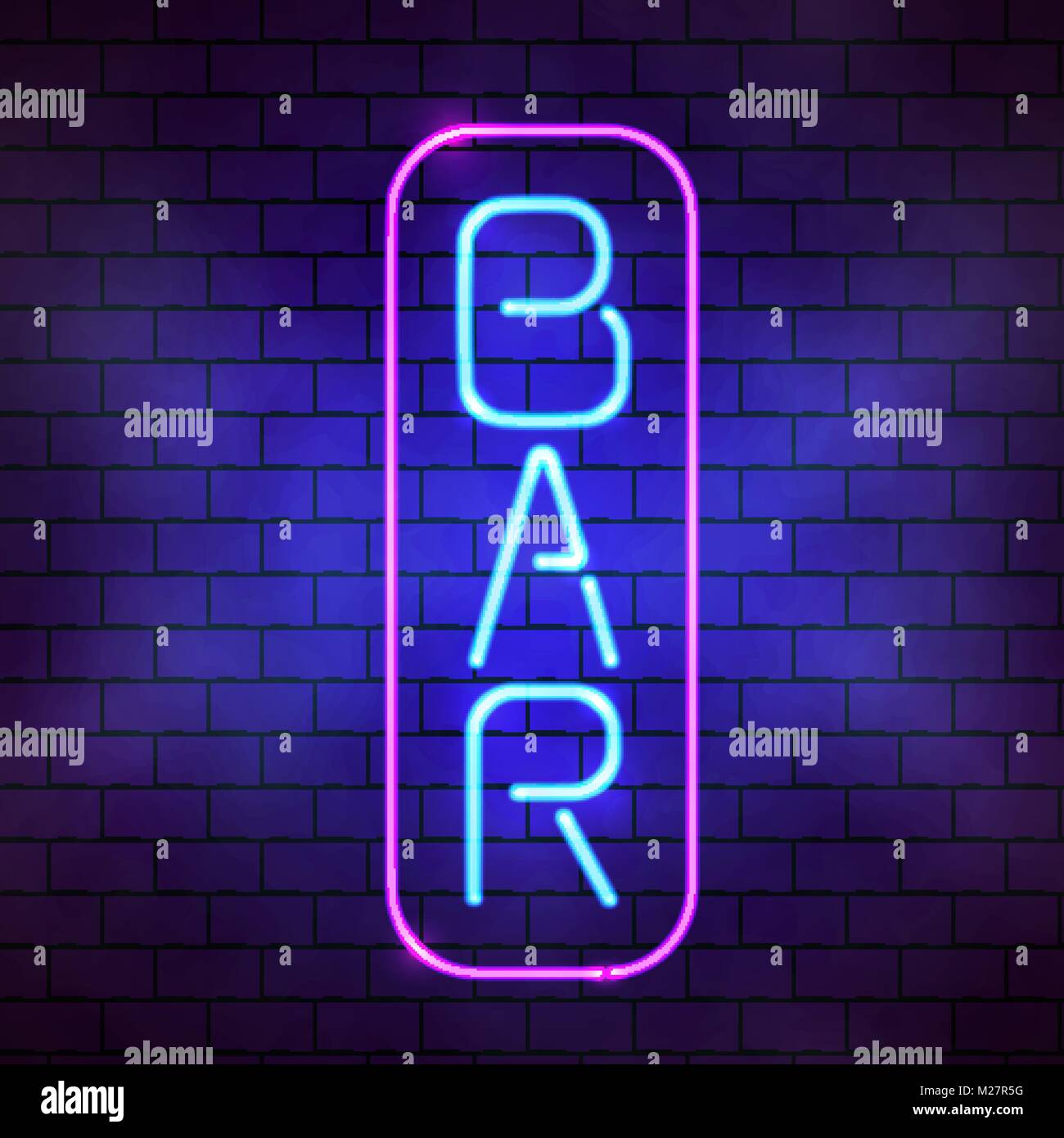 Glowing blue neon bar sign illustration. Bright fluorescent lamp on the ...