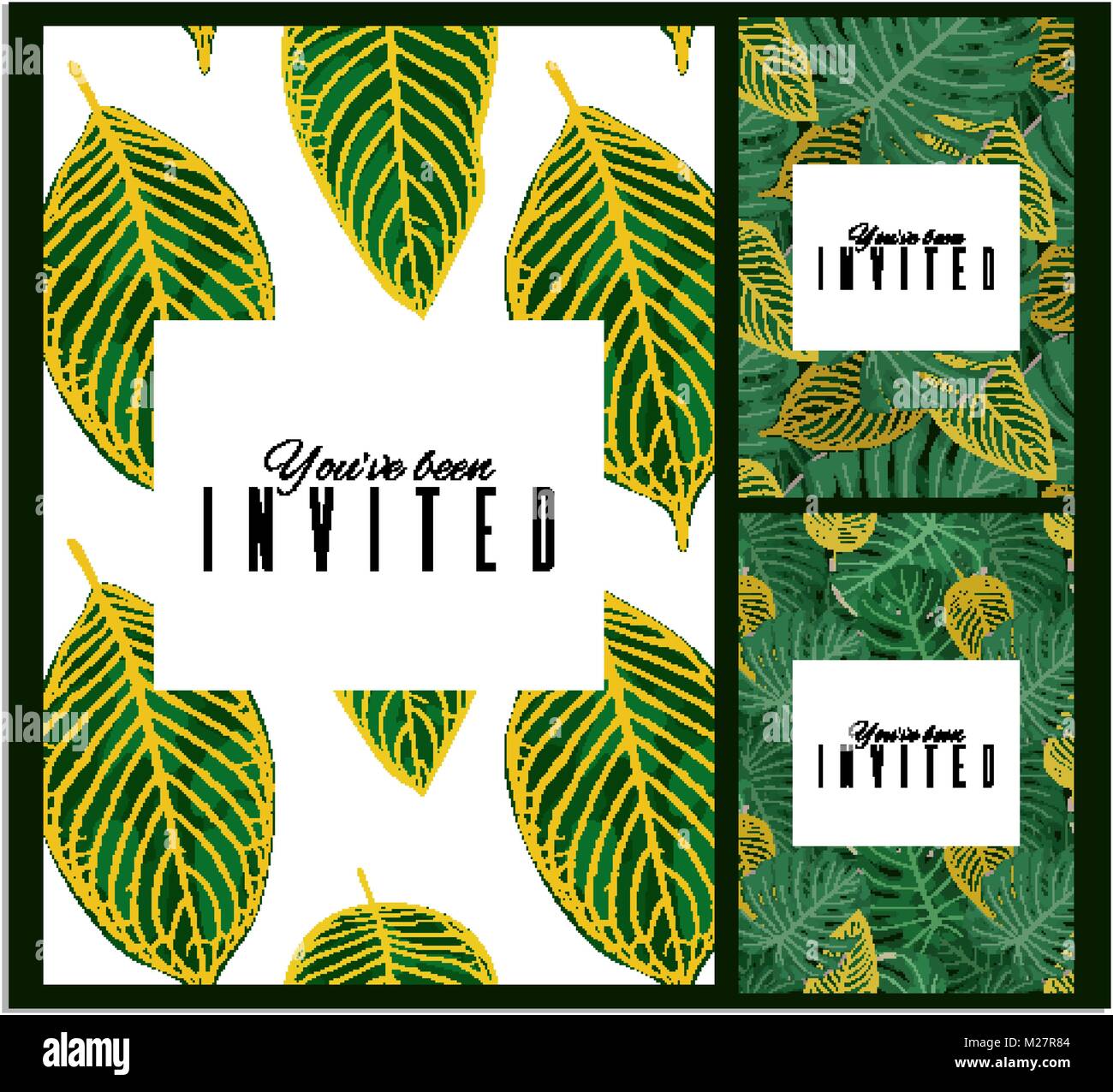 Tropical leaves cards set. Vector floral background Stock Vector Image ...
