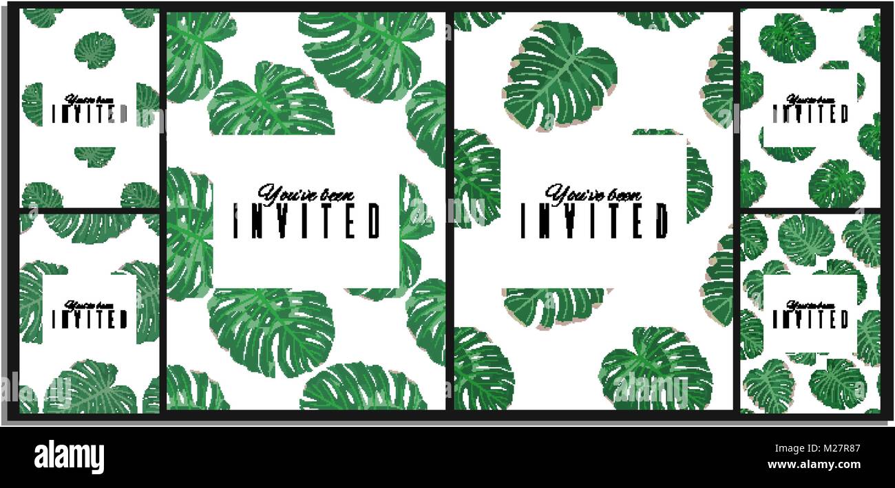 Vector set of exotic floral background. Tropical leaves card ...