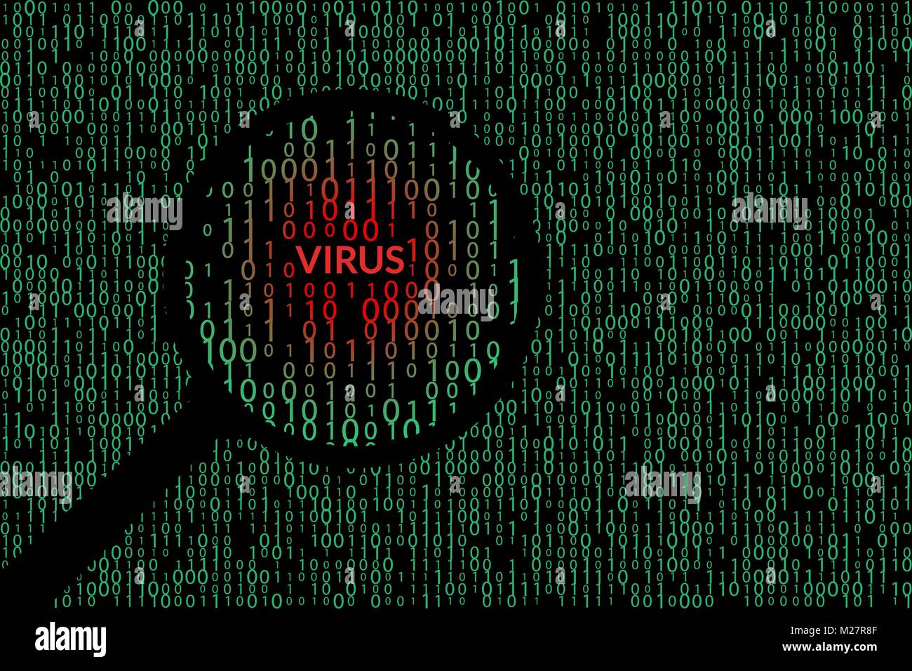 Abstract technology binary code background. Detected virus illustration ...