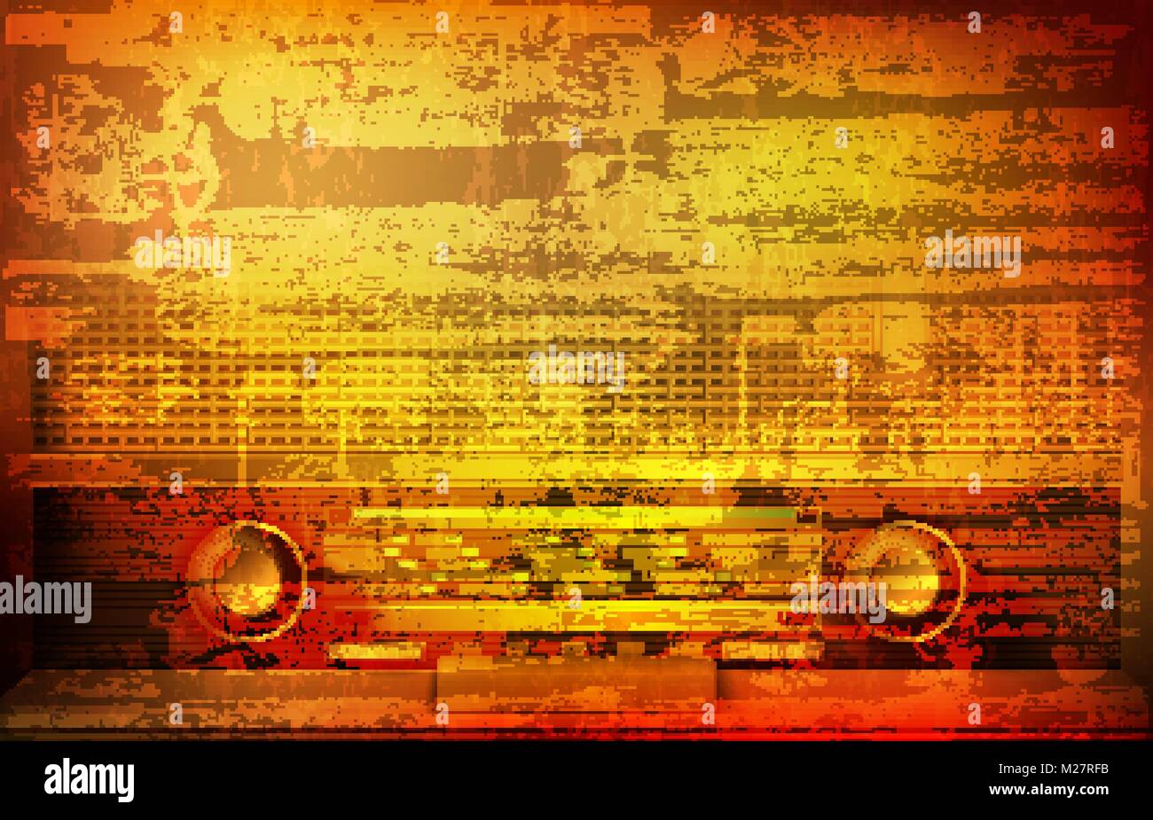 abstract brown grunge vintage sound background with retro radio vector ...