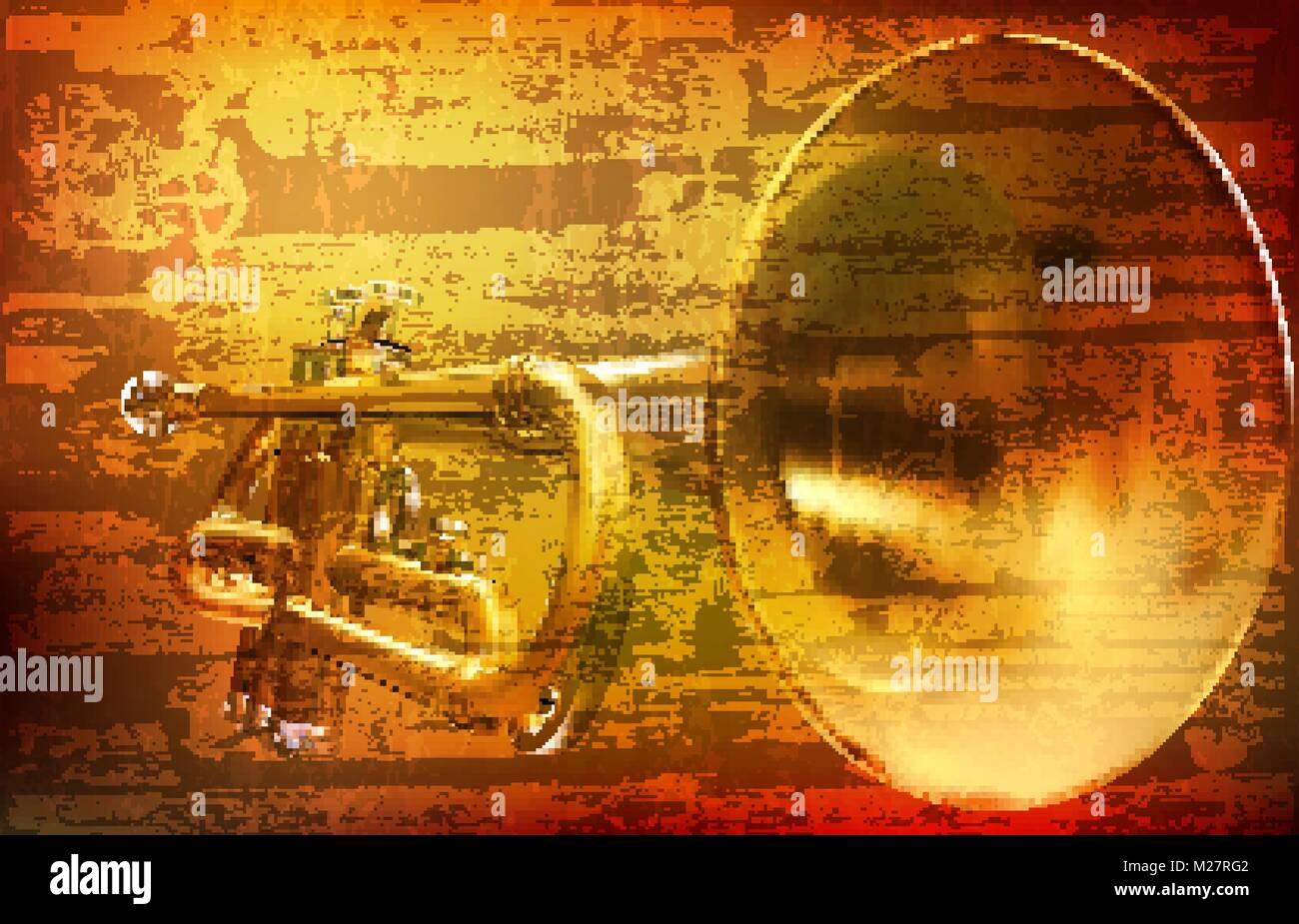 abstract brown grunge vintage sound background with trumpet vector ...