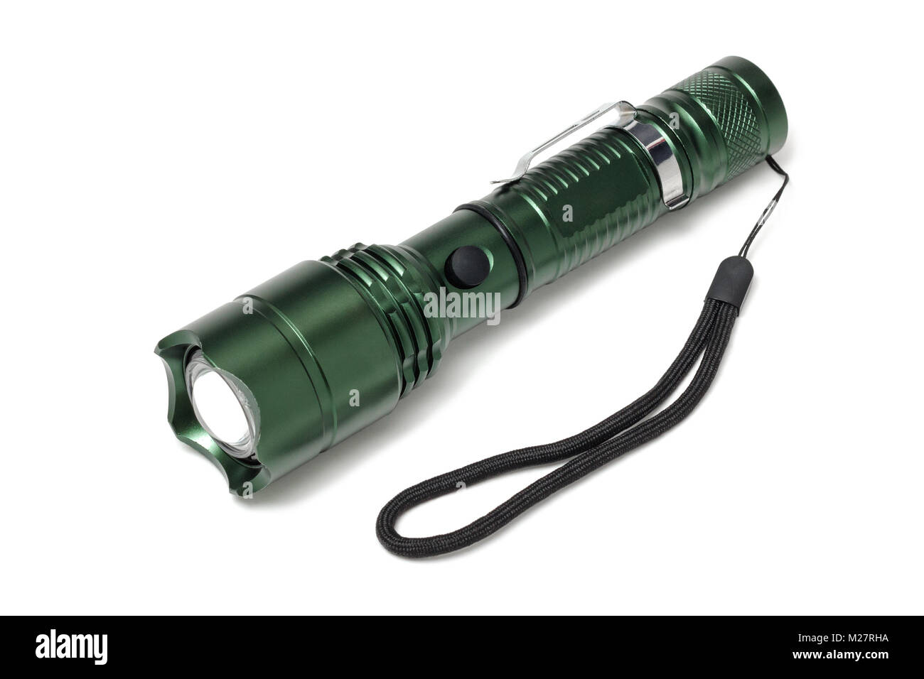 Metallic LED flashlight green on the white background Stock Photo - Alamy