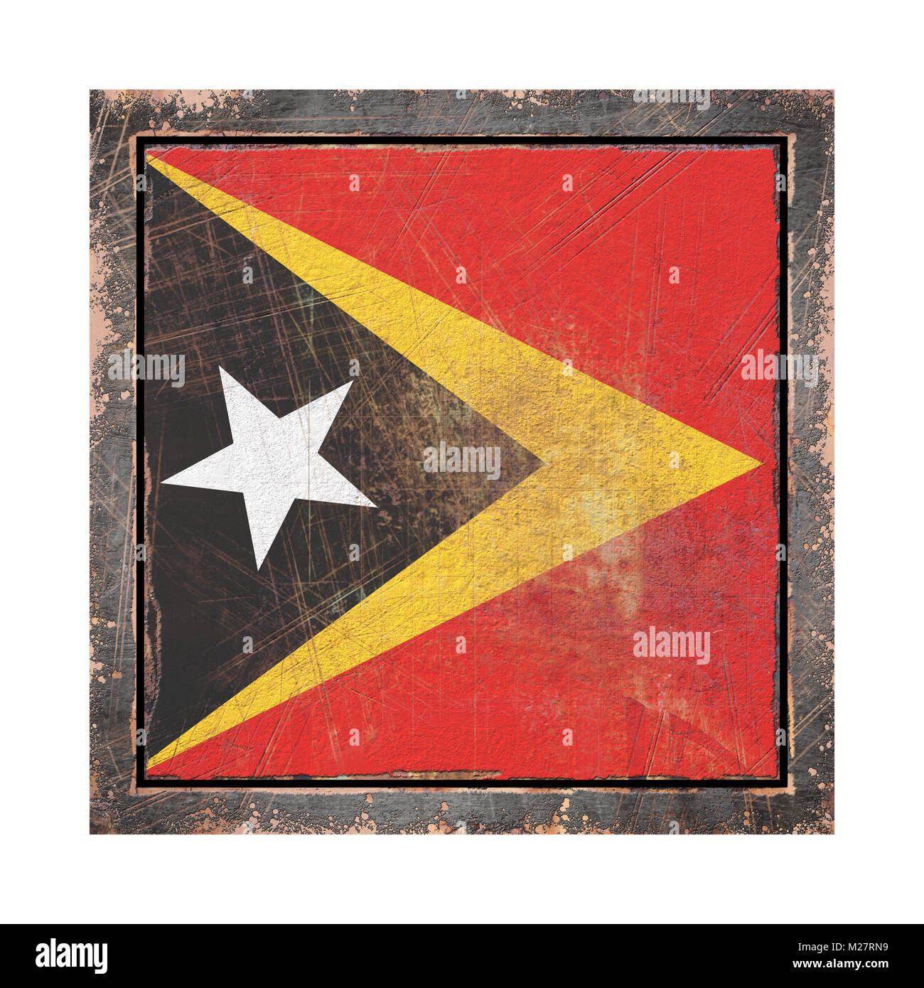 3d rendering of a Timor-Leste flag over a rusty metallic plate wit a ...