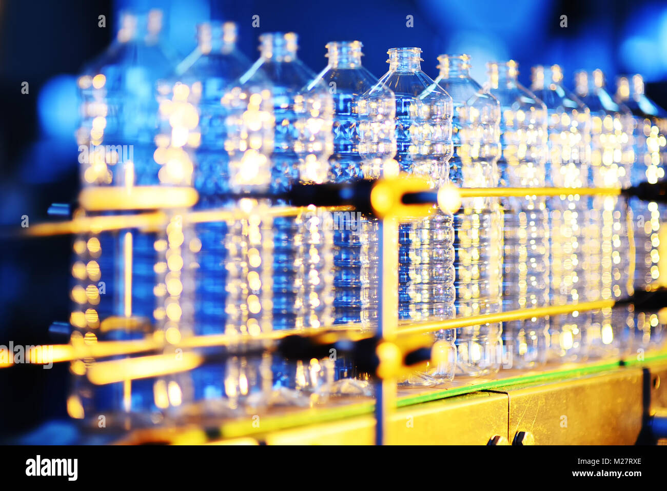 conveyor line for the production of plastic bottles close-up Stock ...