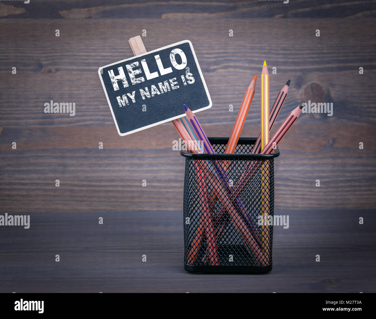 Hello My Name Is. A small blackboard chalk and colored pencil on wood ...