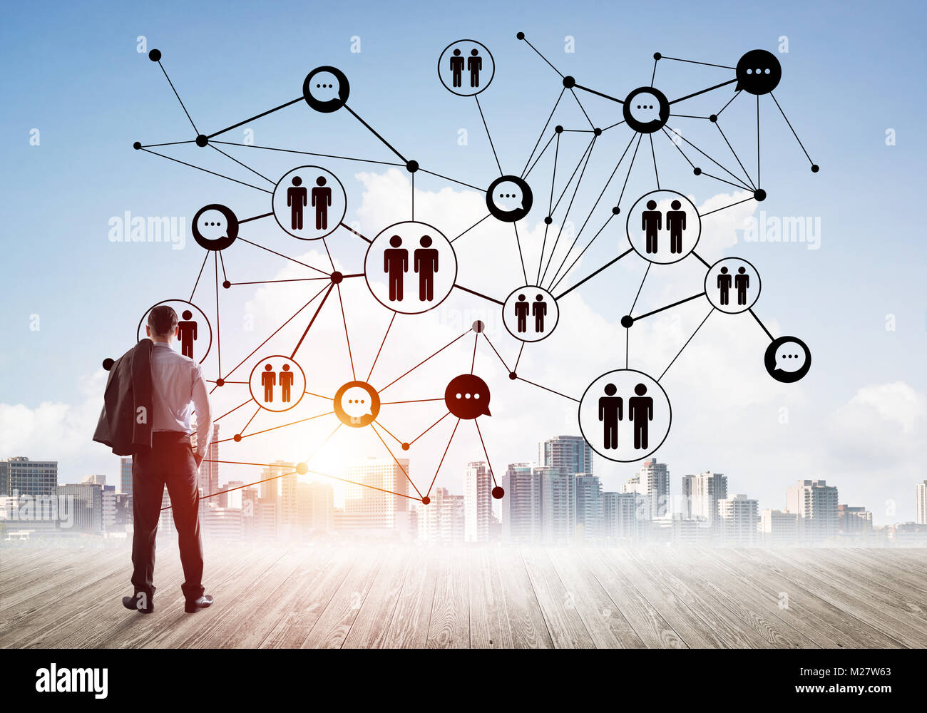 Social connection concept drawn on screen as symbol for teamwork and ...