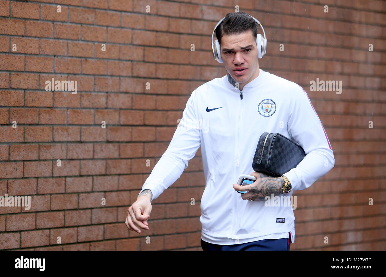 Manchester City goalkeeper Ederson arrives ahead of the match Stock ...