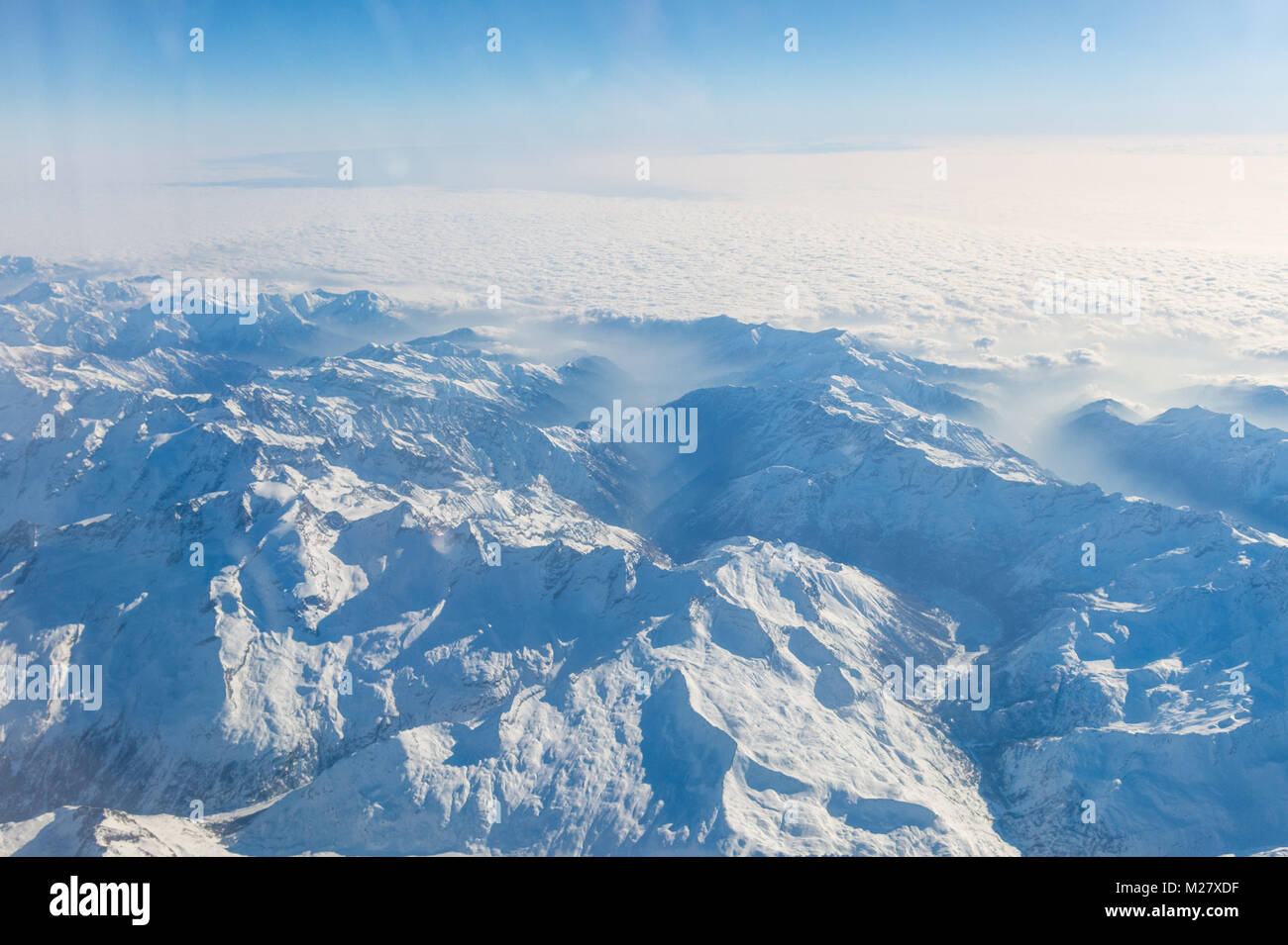 Aerial view of the Swiss alps. Flying over Alps. Amazing view on ...