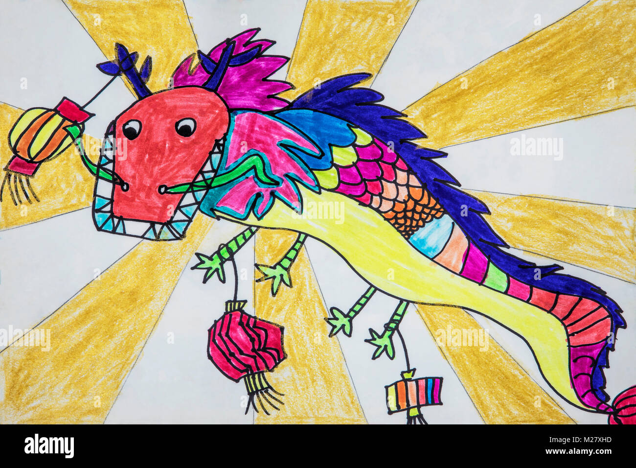 Childs drawing of a dragon used during Dragon Festival in China Stock ...