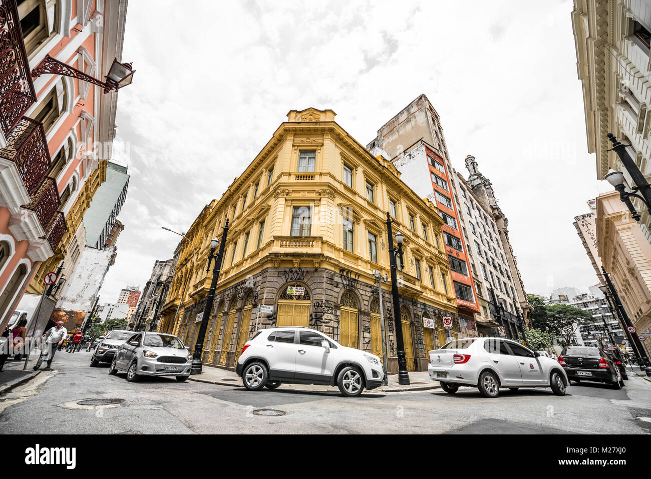 SAO PAULO, BRAZIL - FEBRUARY 02: Wide angle picture of old corner ...