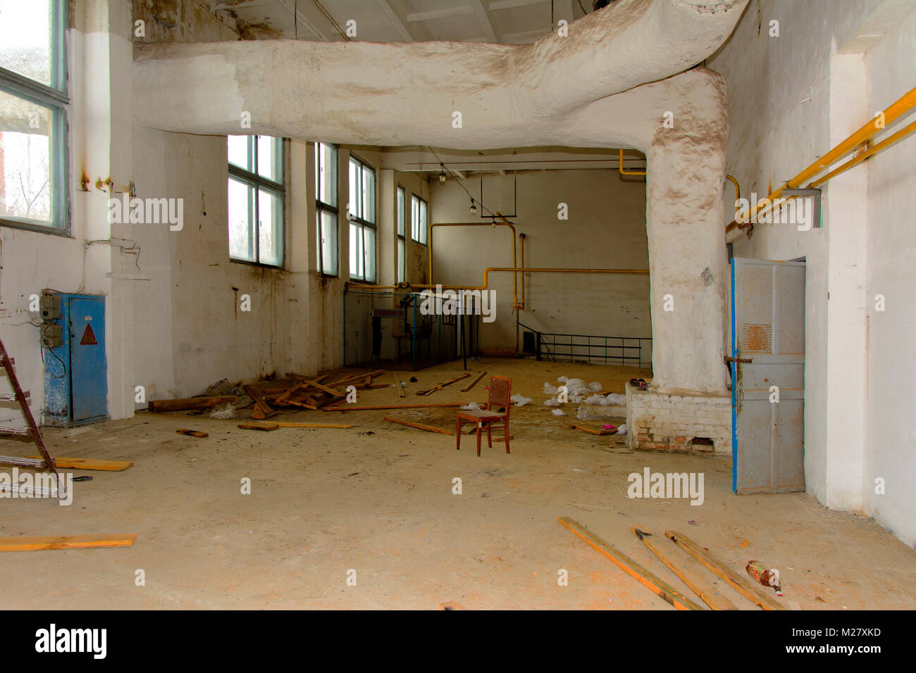 Internal terrible premises of the destroyed and abandoned building of ...