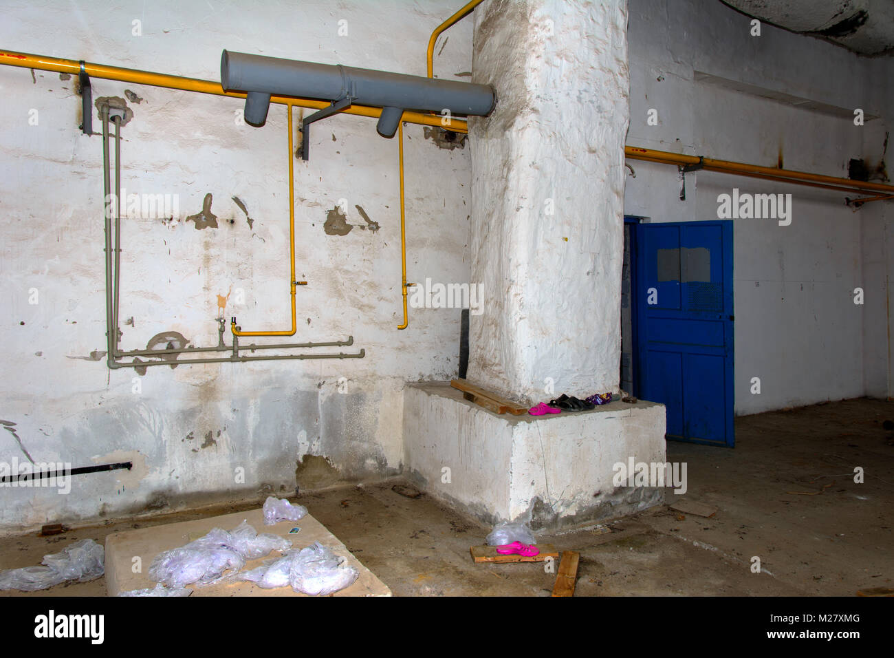 Internal terrible premises of the destroyed and abandoned building of ...