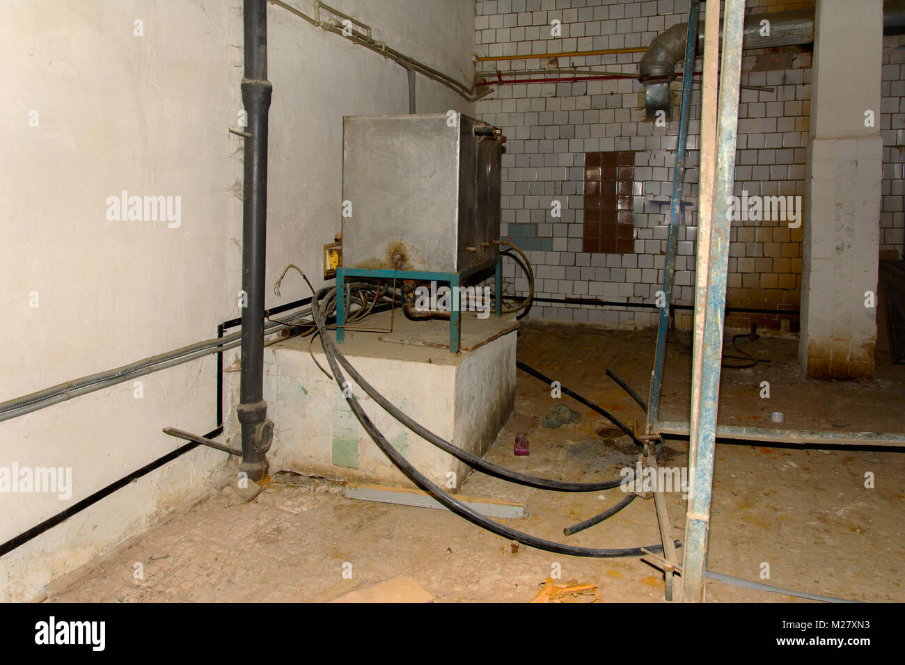 Internal terrible premises of the destroyed and abandoned building of ...