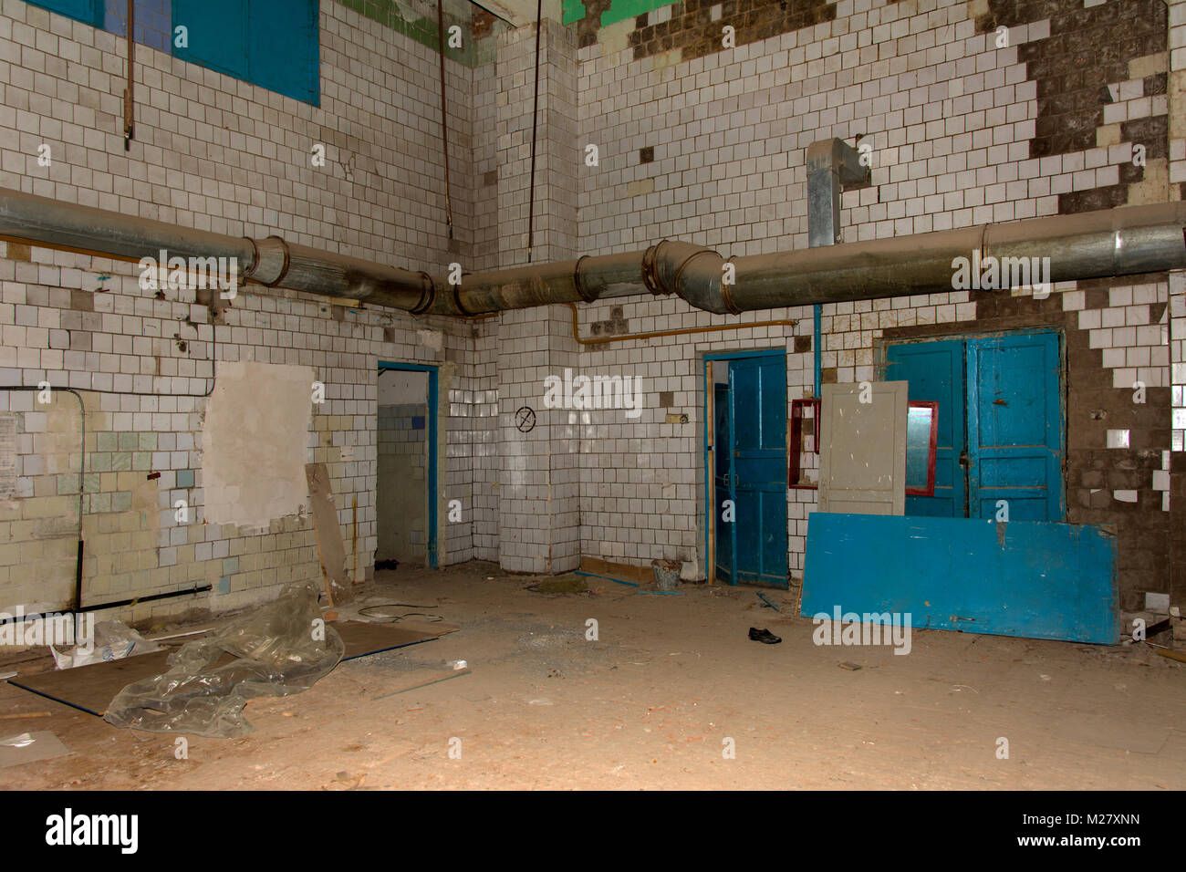 Internal terrible premises of the destroyed and abandoned building of ...