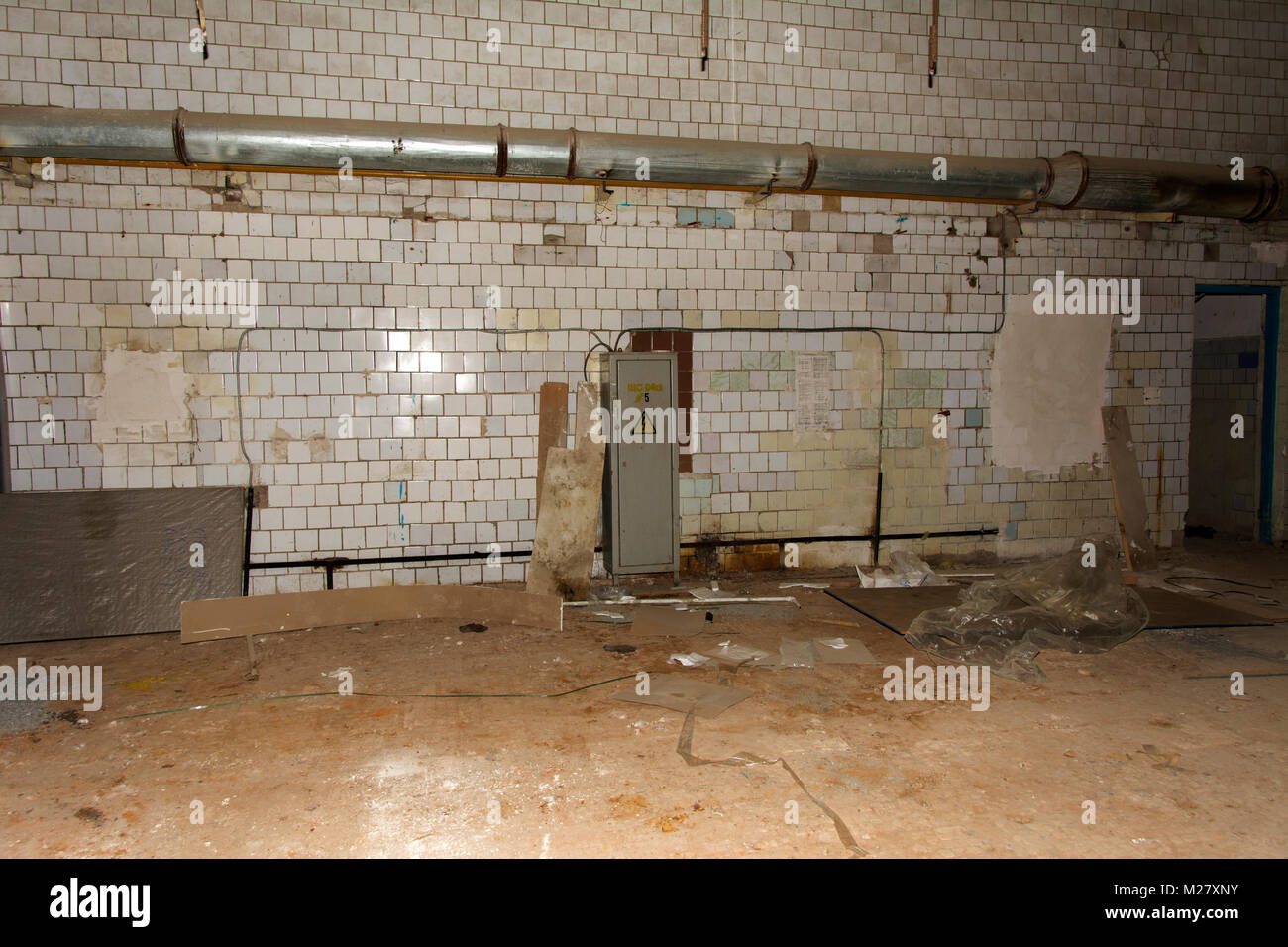 Internal terrible premises of the destroyed and abandoned building of ...