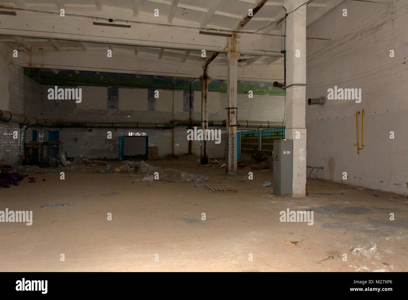 Internal terrible premises of the destroyed and abandoned building of ...