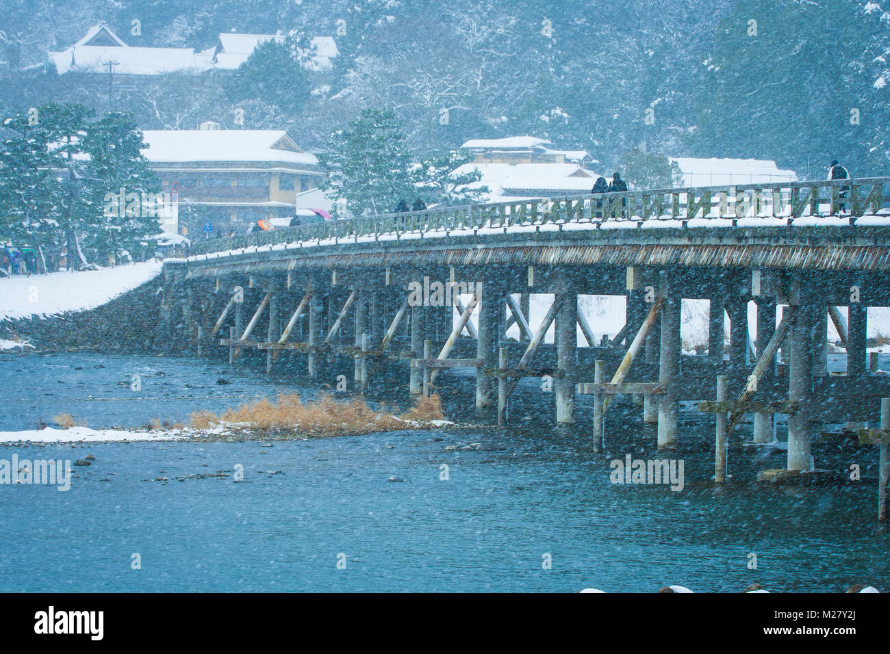 Beautiful winter seasonal image, Togetsu-kyo Bridge is a landmark in ...