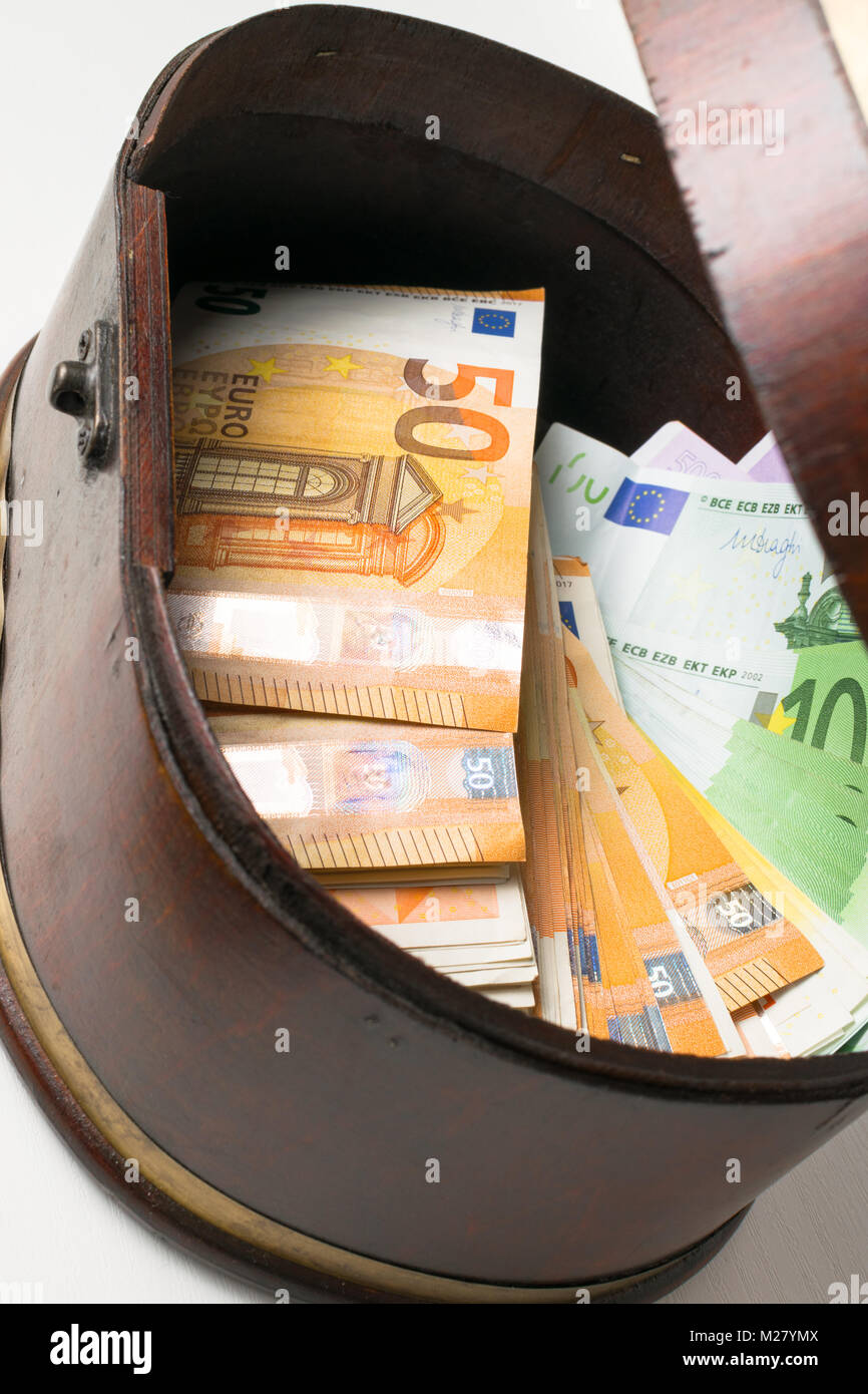 a lot of different eurosin wooden box Stock Photo - Alamy