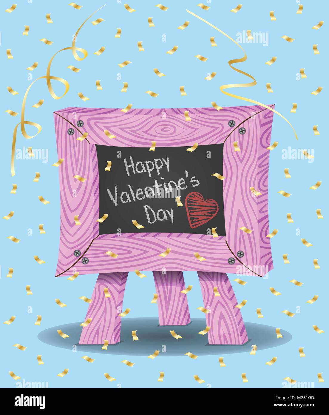 Valentines Day Message on Chalkboard and Confetti. Chalkboard, confetti ...