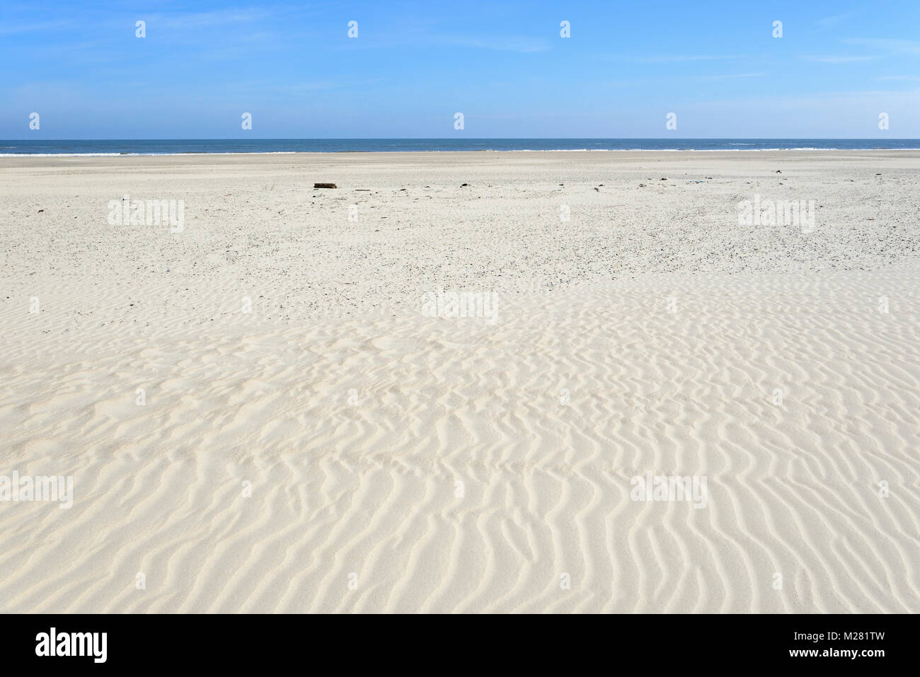 White sandy beach, wavelike structure in the sand, ripple, North Sea ...