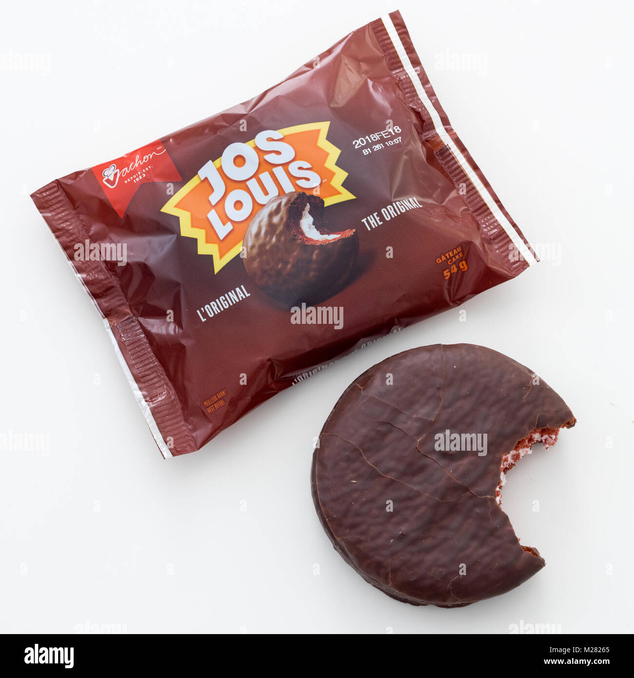 A Jos Louis (Jos. Louis) cake, a confection consisting of two red ...