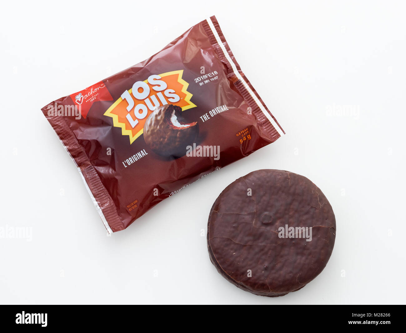 A Jos Louis (Jos. Louis) cake, a confection consisting of two red ...