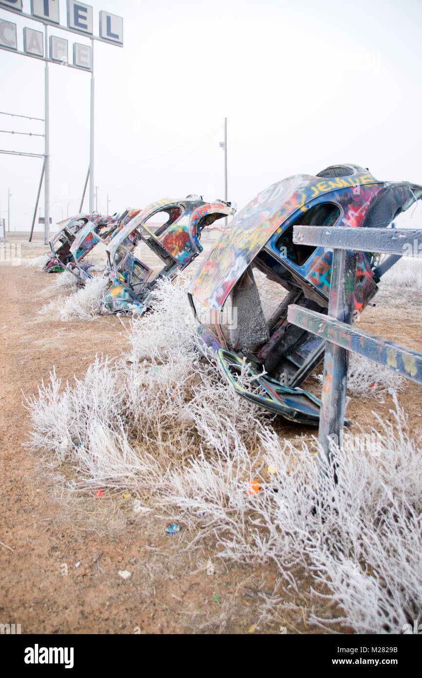A side view of VW Slug Bug Ranch in Conway, Texas off Route 66 Stock ...