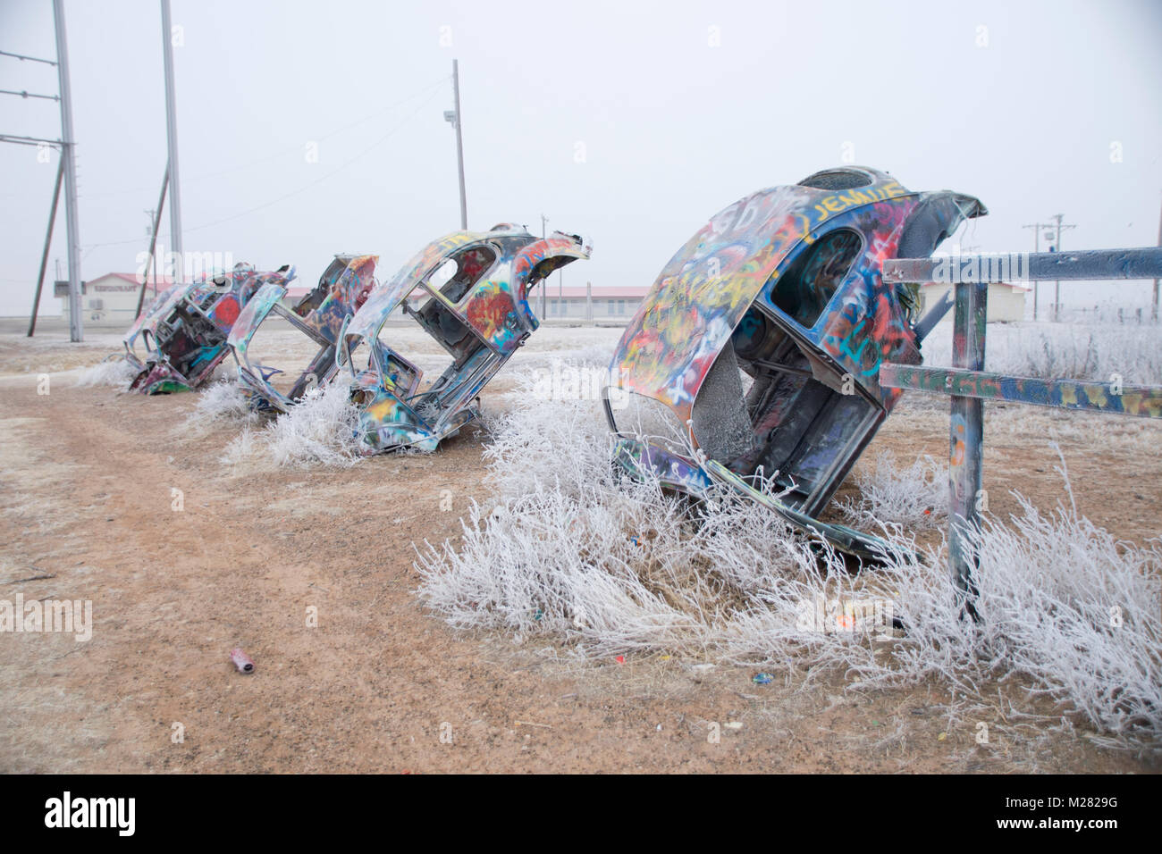 A side view of VW Slug Bug Ranch in Conway, Texas off Route 66 Stock ...