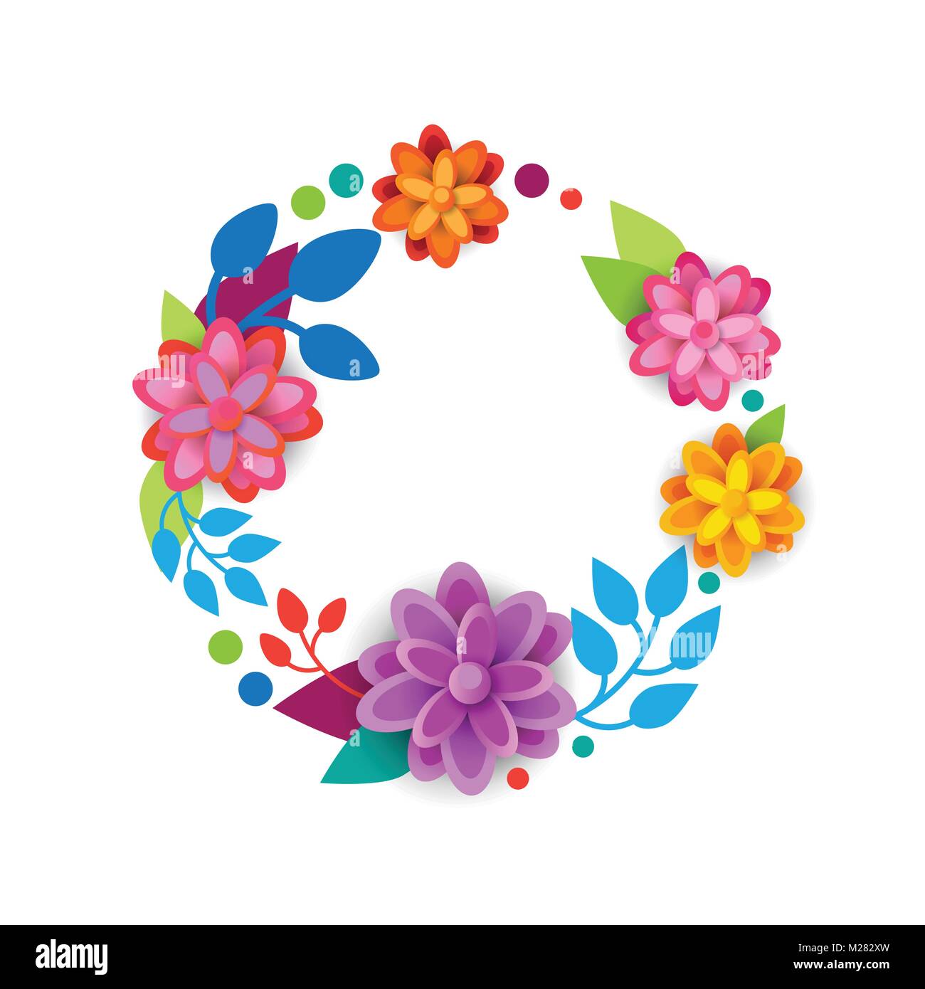 Floral Wreath Spring Graphic Design Element With Colorful Flowers On ...