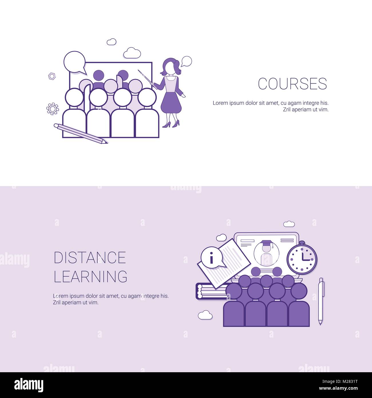 Set of Courses And Distance Learning Banners Business Concept Template ...