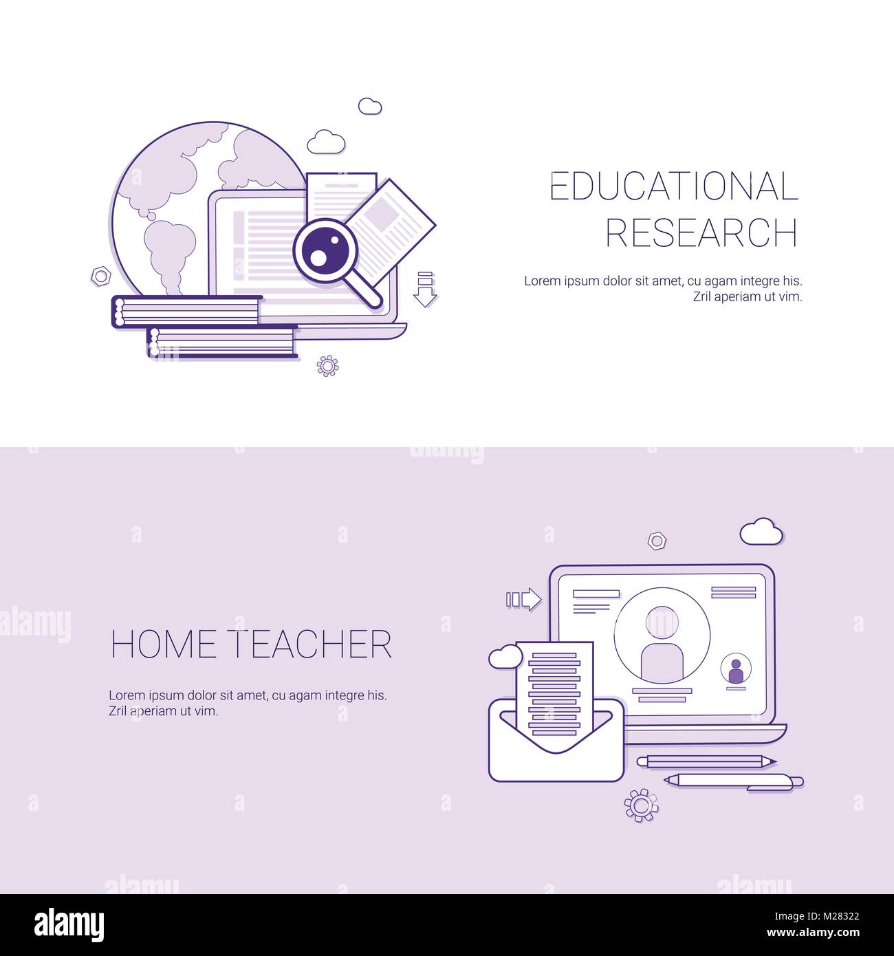 Set of Educational Research And Home Teacher Banners Business Concept ...