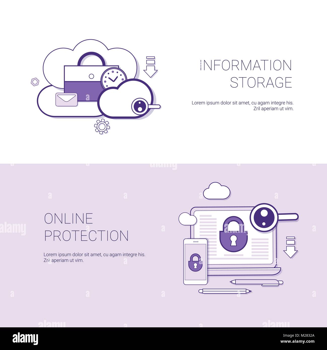 Set of Information Storage And Online Protection Banners Business ...