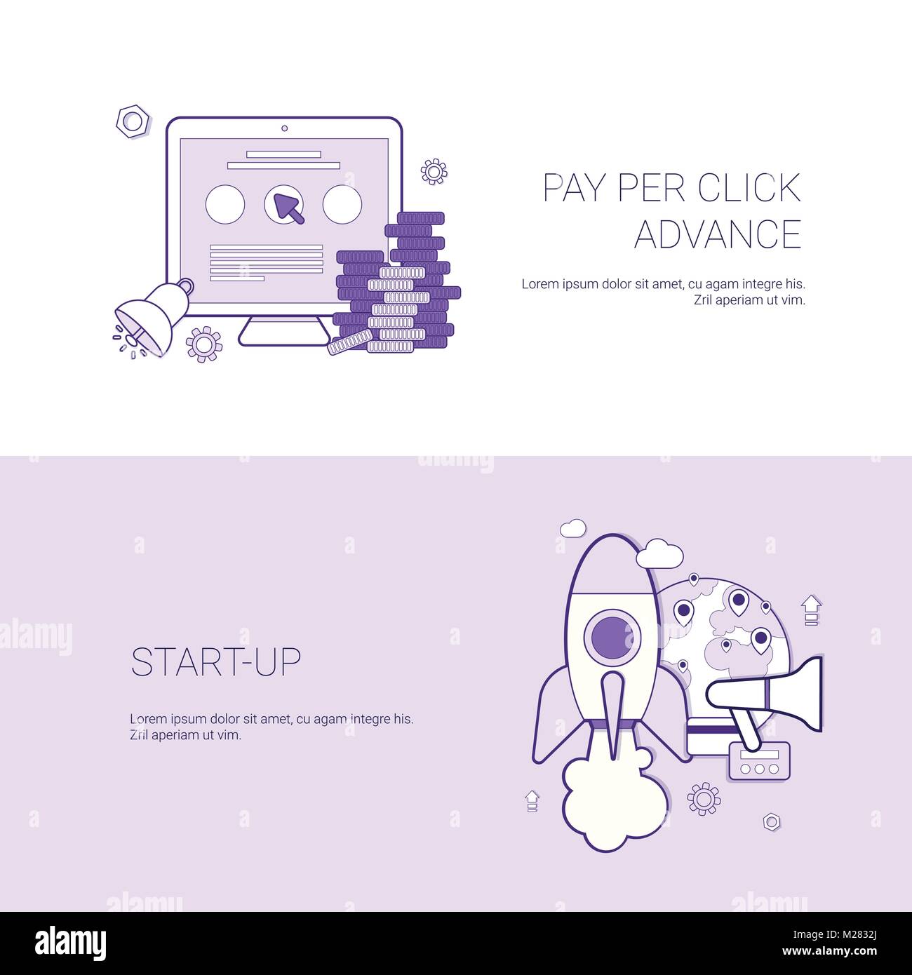 Set of Pay Per Click And Startup Banners Business Concept Template ...