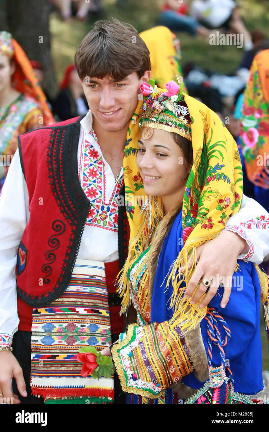 People in traditional folk costume of The National Folklore Fair in ...